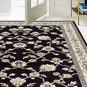 BLUENILEMILLS Shalimar Indoor Area Rug, Floral Trellis Pattern, Palmette Motifs, Super Soft, Durable, Elegant, Oriental, Traditional, Contemporary Style, Jute Backing, Black, 8' x 10'