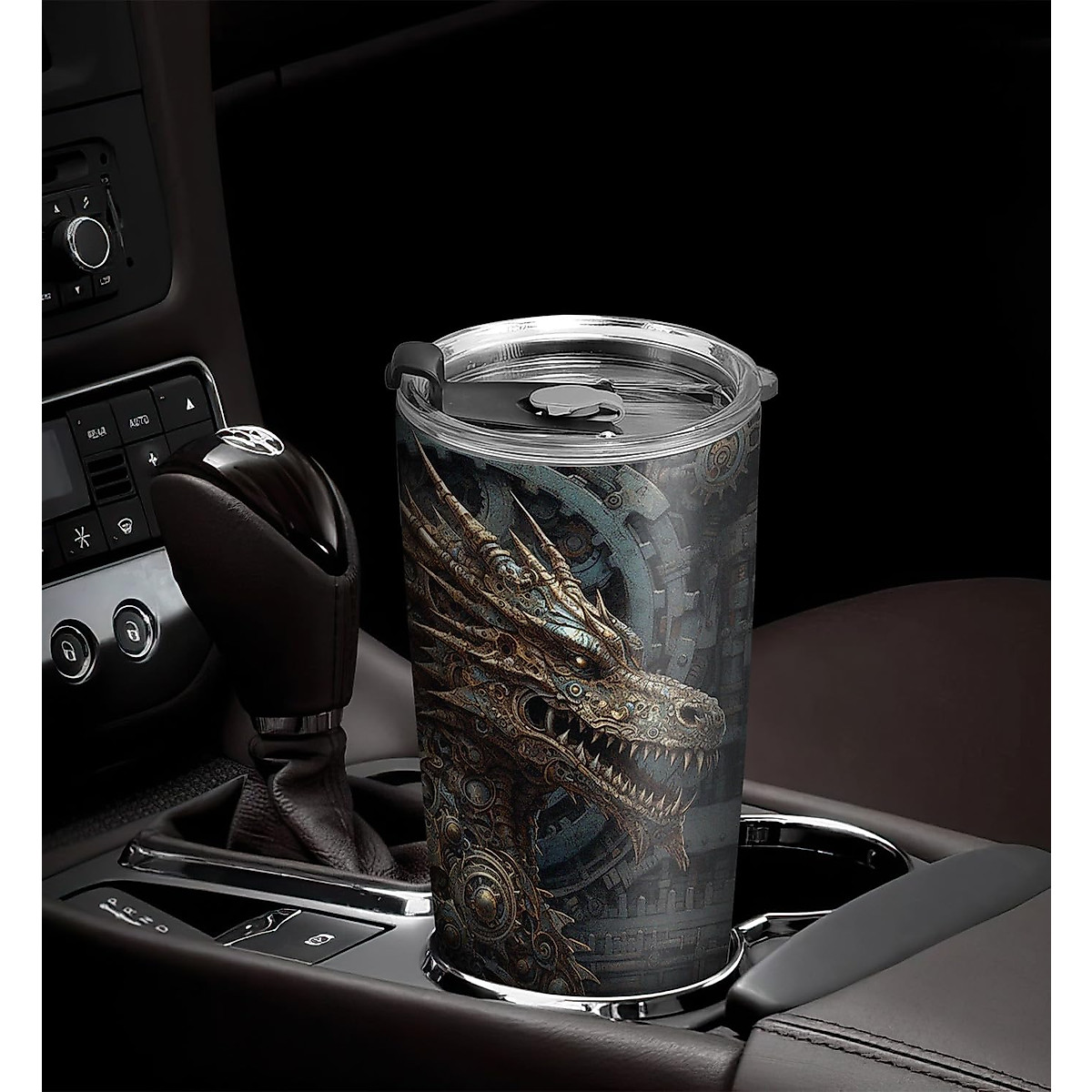 64HYDRO 20oz Steampunk Mechanical Engineer Clockwork Dragon Tumbler, Gaming, Gamer Gifts for Dragon Lovers, Stainless Steel Double Wall Vacuum Insulated Coffee Mug, Travel Cup with Lid