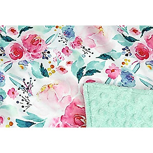 Dear Baby Gear Baby Car Seat Canopy Cover, Floral Watercolor Roses in Shades of Pink, Mint Minky