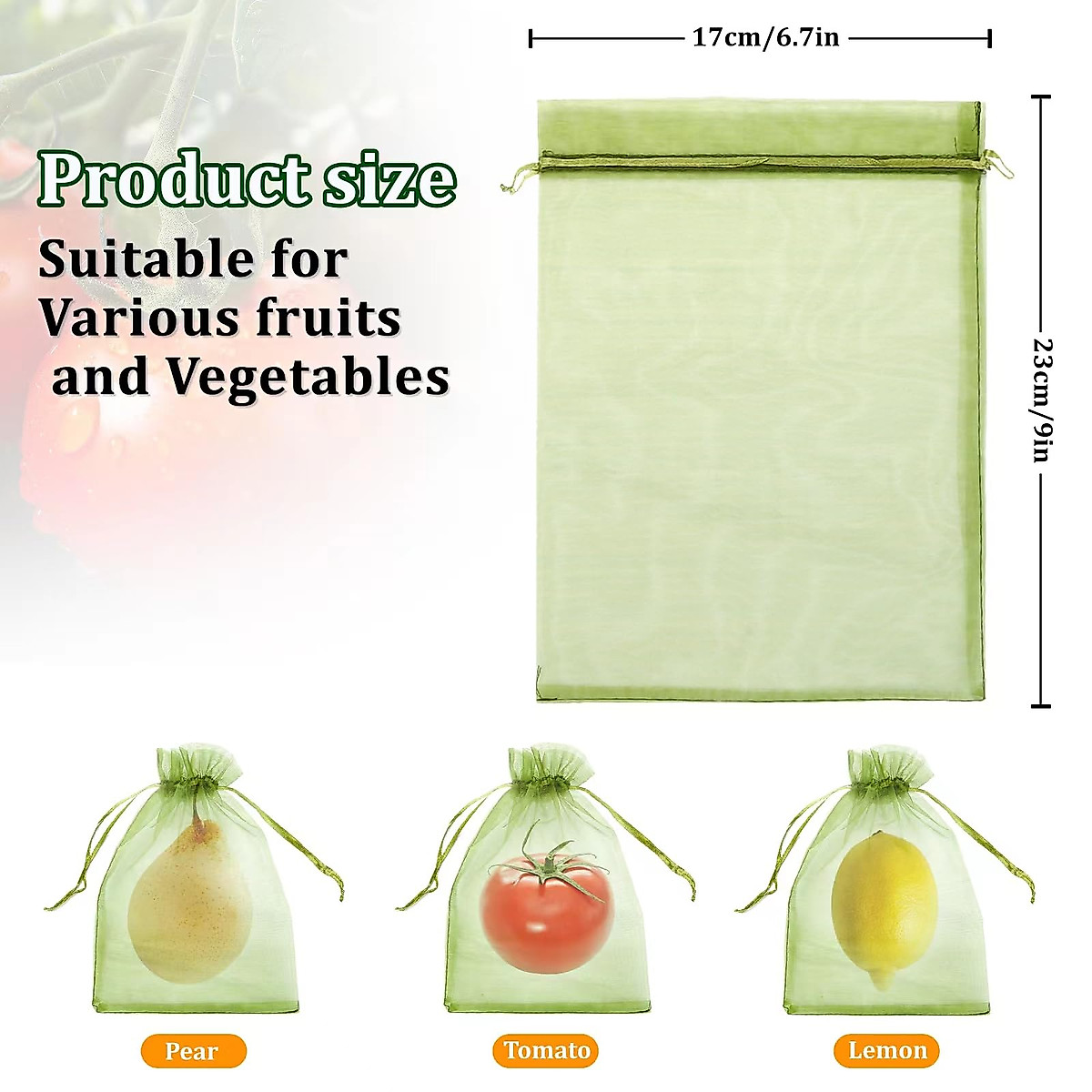 50 PCS 6X9 inches Fruit Protection Bags,Fruit Bags for Fruit Trees,Fruit Bags Protection,Green Netting Fruit Cover Bags Drawstring Mesh Fruit Protectors Pest Barrier for Fruit Trees Veggies Garden