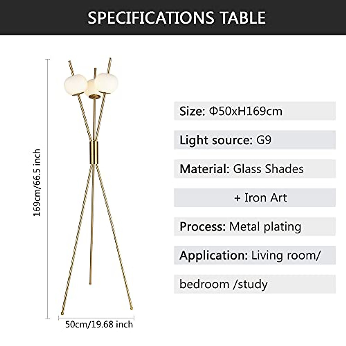paugeory Hotel Floor Lamp-3 Lights Floor Lamps for Living Room, Modern Tripod Standing Lamp Gold Plating, 28w Flexible Warm Light and Off-White Glass Lampshade, Bedroom Office Hallway (with Bulb)