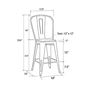 DHP Luxor Counter Stool with Wood Seat and Backrest, 24", Antique Gun Metal