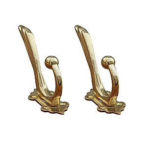 Tiazza 2Pcs Antique Solid Brass Clothes Hooks, Entryway Coat Hooks, Scarf and Jacket Hangers, Bath Towel Heavy Hooks (Gold)