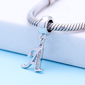 Letter A Charm Sterling Silver 925 Initial A-z Alphabet Beads Name Charm for Pandora Bracelet Charms