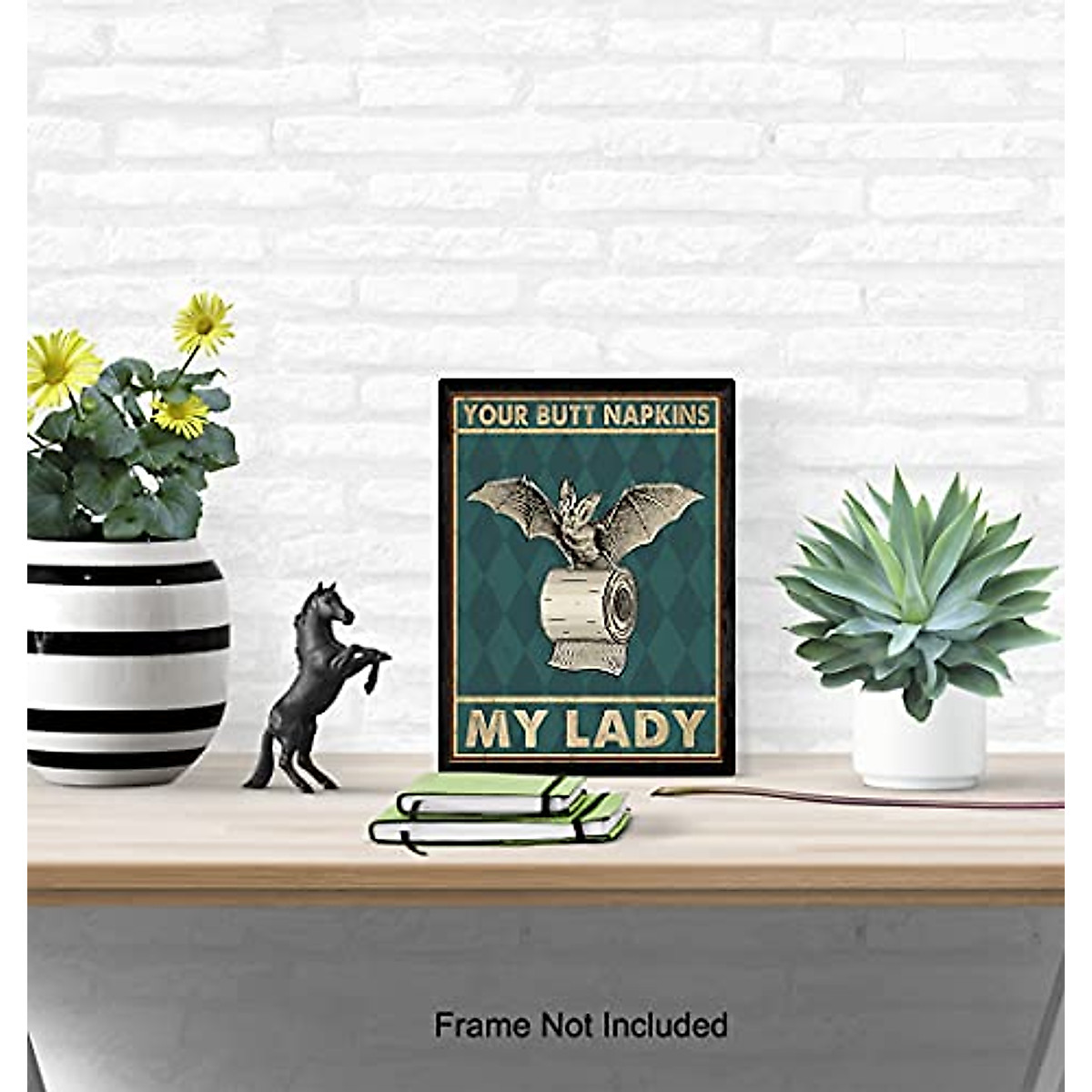 Your Butt Napkins My Lady - Gothic Bathroom Decor for Women - Bat Wall Decor - Funny Guest Bathroom Wall Art - Toilet Paper Wall Art Decorations - Restroom Sign - Bath Wall Decor - Powder Room Decor