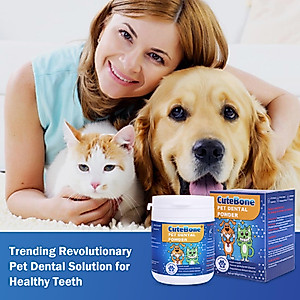 CuteBone Dog Teeth Cleaning Powder - Dog Dental Powder Pet Breath Freshener - Safe & Effective Natural Oral Care Formula Reduces Plaque & Tartar Promotes Healthy Gums Easy-to-Use for Dogs & Cats