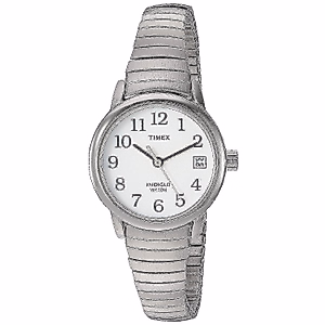 Timex Women's Easy Reader 25mm Watch – Silver-Tone Case White Dial with Tapered Expansion Band