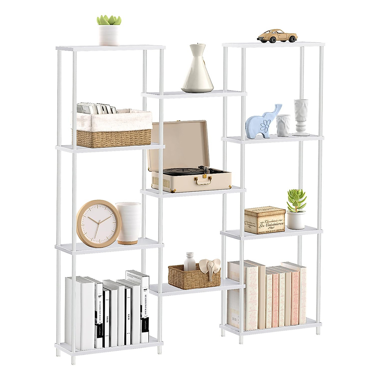 MOOACE 4 Tier Bookshelf, Industrial Style Bookcases with 11 Open Display Shelves, Open Large Storage Bookshelves Shelving with Anti-Falling Device for Bedroom,Living Room, Office Display Cabinet White