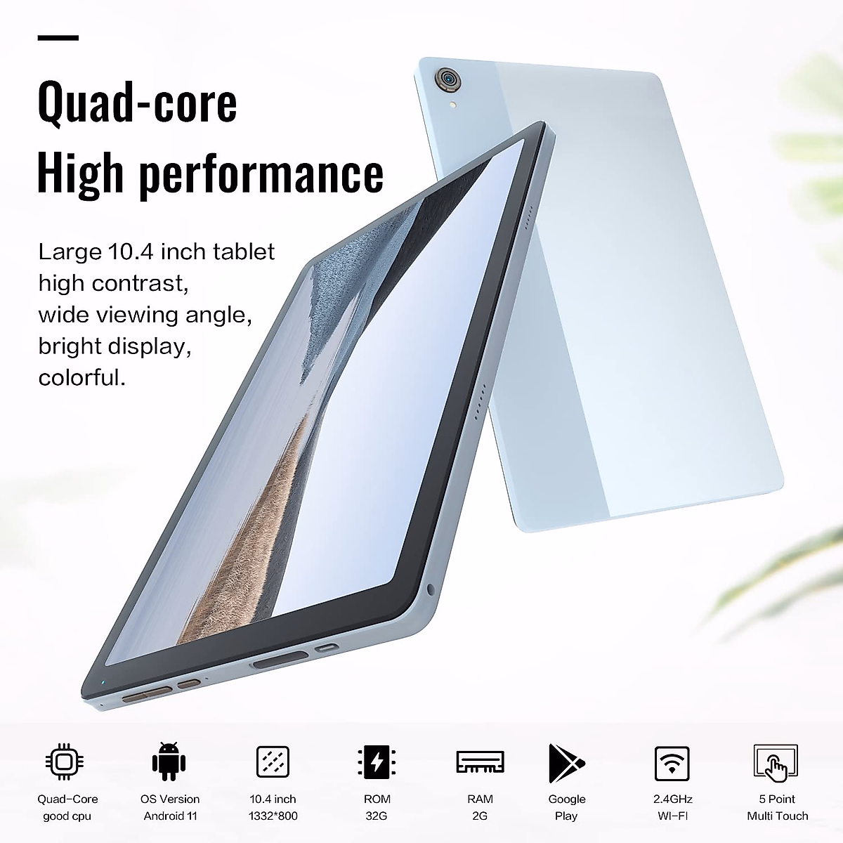 MERRYROYAL Tablet 10.4 inch 32GB Android 11 Quad Core 6000mAh 1332x800 HD CTP Tablets (LightGray)