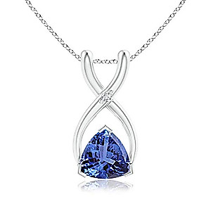 Angara Trillion Tanzanite Wishbone Pendant with Diamond in 925 Sterling Silver | AA Quality 0.4 CARATS 5mm Tanzanite