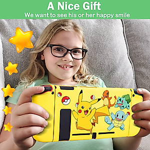 Xcitifun Designed for Nintendo Switch Joy-Con TPU Cases for Girls Boys Kids Cute Kawaii Character Protective Shell Compatible with Nintendo Switch Controller Carrying Cover - Yellow Poke