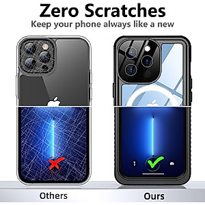 Temdan for iPhone 13 Pro Max Case Waterproof,Built-in 9H Tempered Glass Screen Protector [Real 360][IP68 Underwater][Military-Grade Protection][Dustproof][Compatible with MagSafe] - Clear/Black