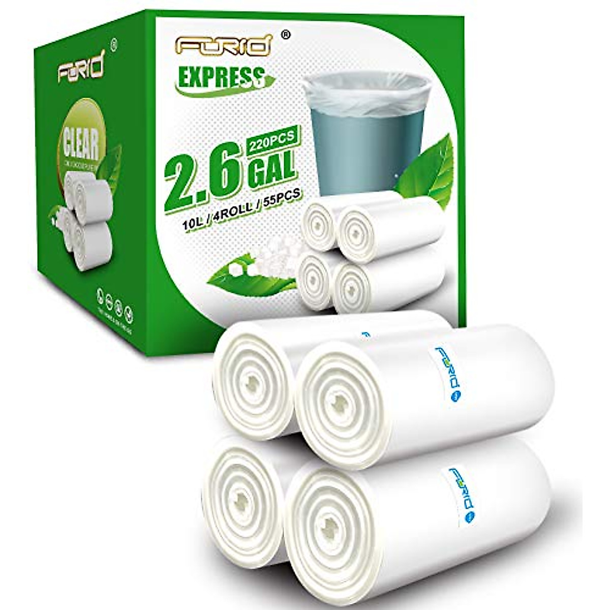 Clear Small Trash Bags FORID 2.6 Gallon Garbage Bags Wastebasket Bin Liners 220 Count Plastic Trash Bags for Bathroom Bedroom Office Garbage Can 10 Liters - Durable & Thick Trash Bag