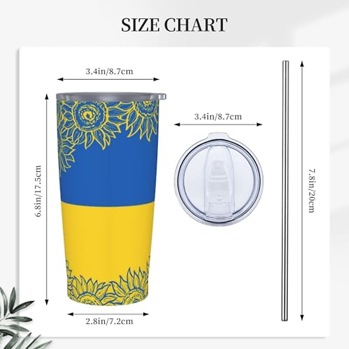 VKKOEWL Sunflowers And Ukraine Flag Stainless Steel Insulated Tumbler 20 Oz Travel Water Bottle Coffee Mug Drink Cup With Lid Straw