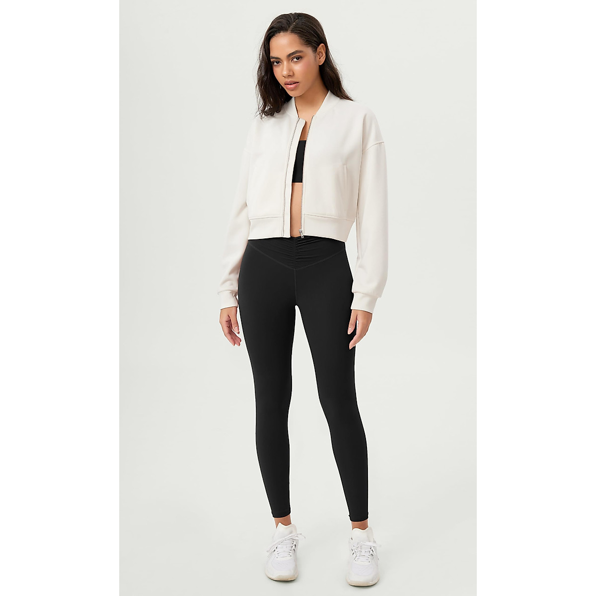 ODODOS Cloud Feeling Ruched Yoga Leggings for Women 7/8 Length High Waist Crossover Yoga Pants, Black, X-Small