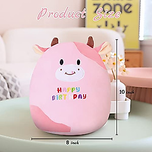 SQEQE Cow Plush Toy Cute Pink Cow Stuffed Animals Soft Pillow Plushies Kawaii Cow Plushie for Girls Boys Kids Birthday Gifts Decor 10 inch