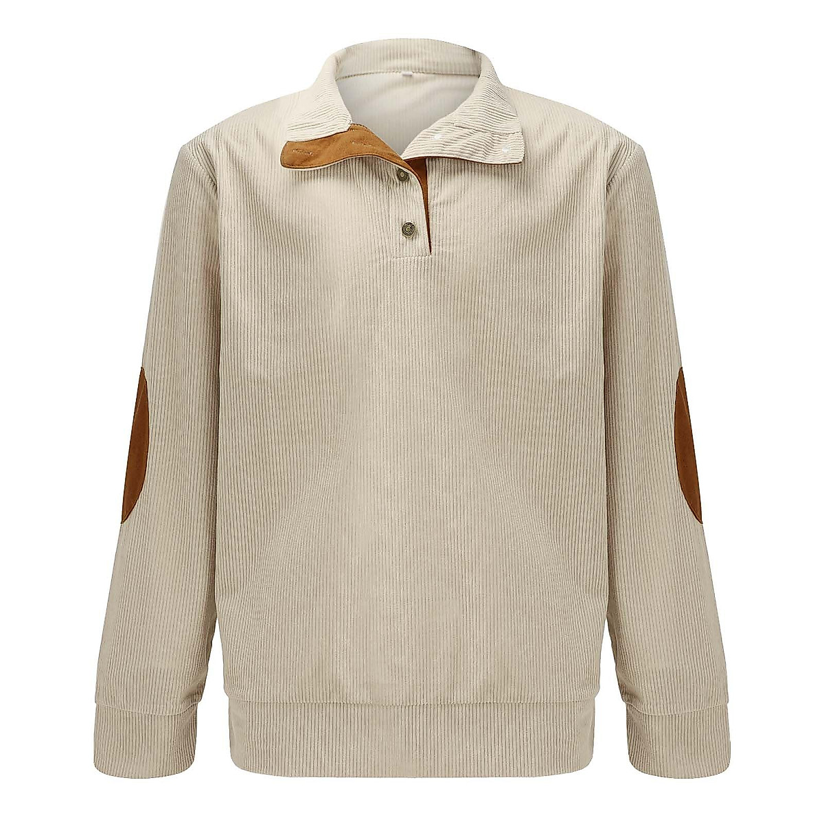 MDNZCTH Mens Corduroy Shirt with Elbow Patches Button Up Mock Neck Long Sleeve Sweaters Casual Polo Sweatshirts Lapel Collar Golf Pullover 2023 Men Fall Winter Clothes Sale Clearance Track Jackets