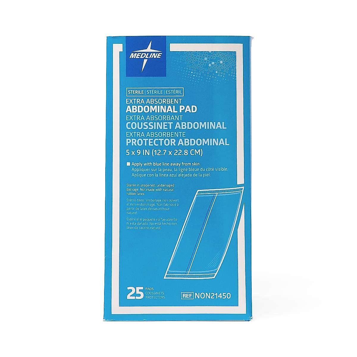 Medline NON21450H Sterile Abdominal Pads, Super Absorbent Pad, 5"X9", 25 Count