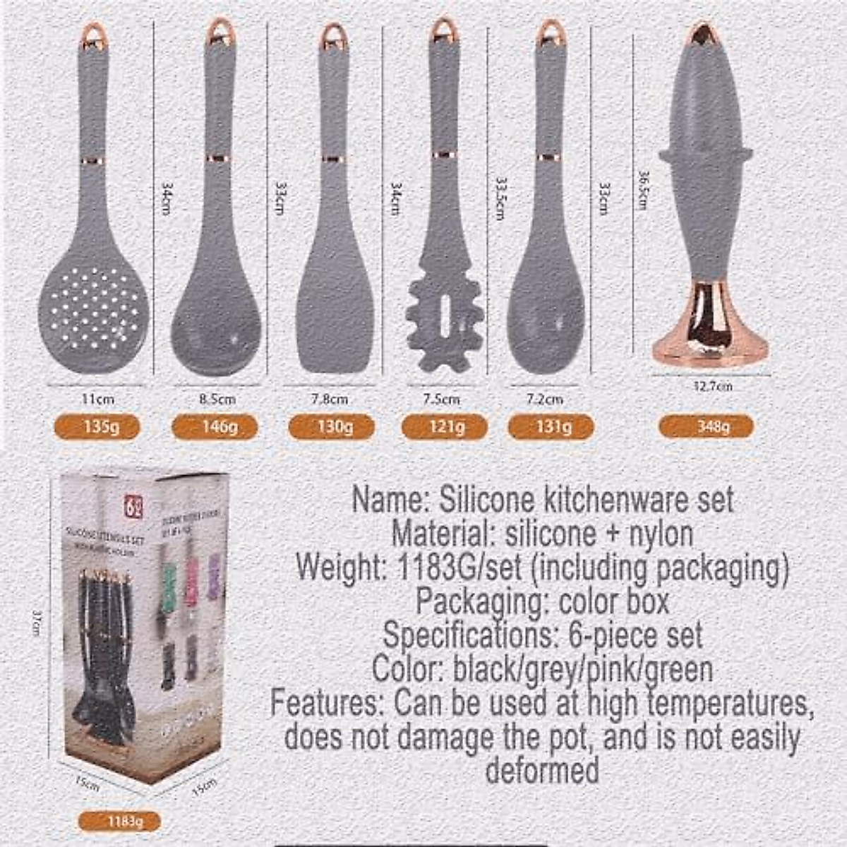 6-piece Non-stick Silicone Cooking Kitchen Utensils Spatula Set With Rocket Holder, Cool Anti Scratch Kitchen Utensils, Chef Gifts for Men Unique Funny (Color : Pink)