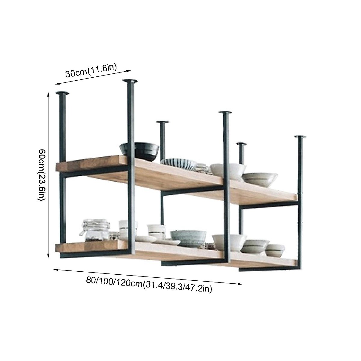 Floating Shelves，Rustic Ceiling Shelf Brackets 2 Layer，Wall-Mounted Decorative Rack for Bar Restaurant，Hanging，Easy to Install ( Size : 80*30*60cm )