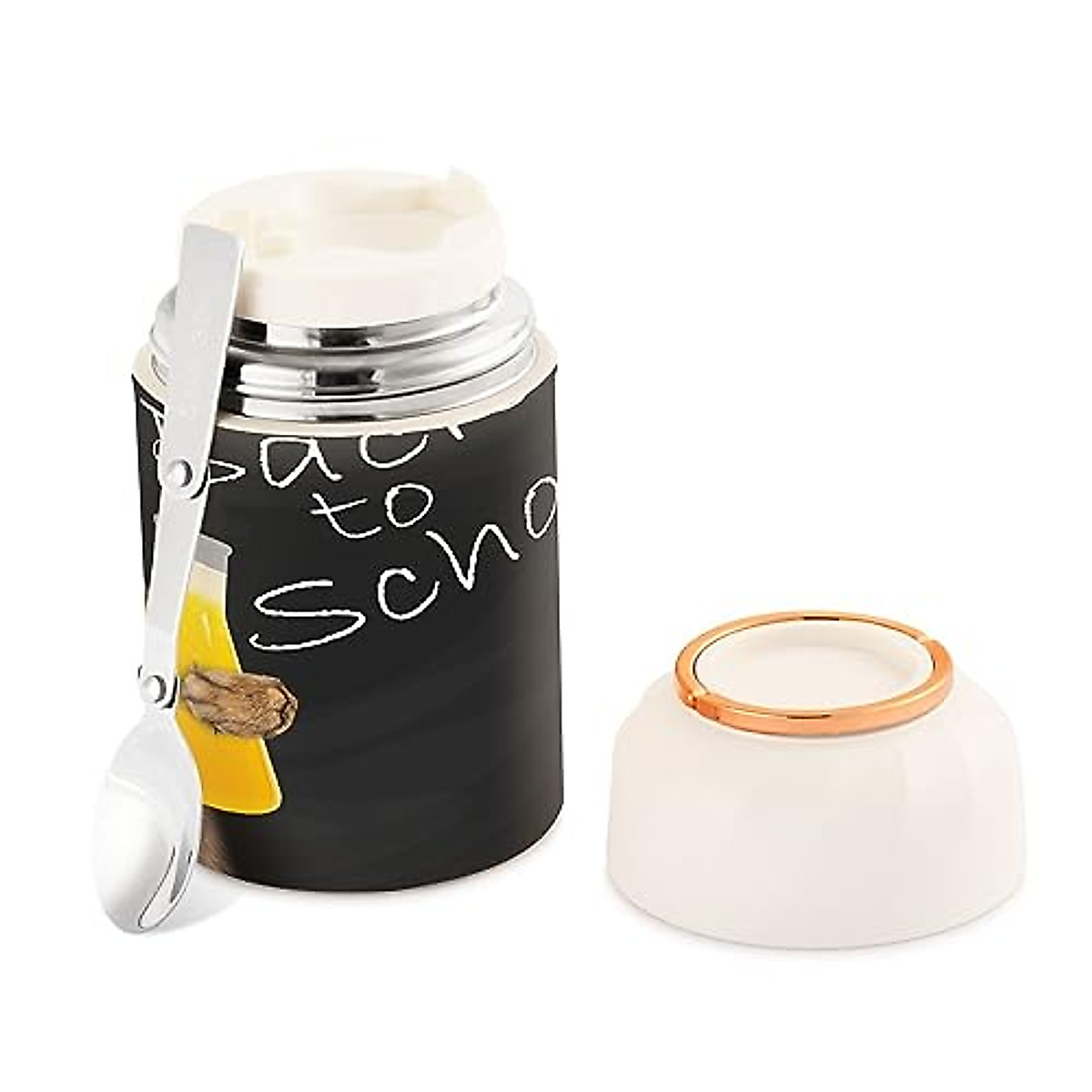 CUPADA Funny Cat Teacher Food Jar, Back To Insulated Hot Food Jars Vacuum 17OZ with Folding Spoon for Work Trip Picnic Camping