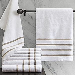 Comfort Spaces Cotton 8 Piece Bath Towel Set Striped Ultra Soft Hotel Quality Quick Dry Absorbent Bathroom Shower Hand Face Washcloths, Multi-Sizes, Zero Twist Taupe 8 Piece
