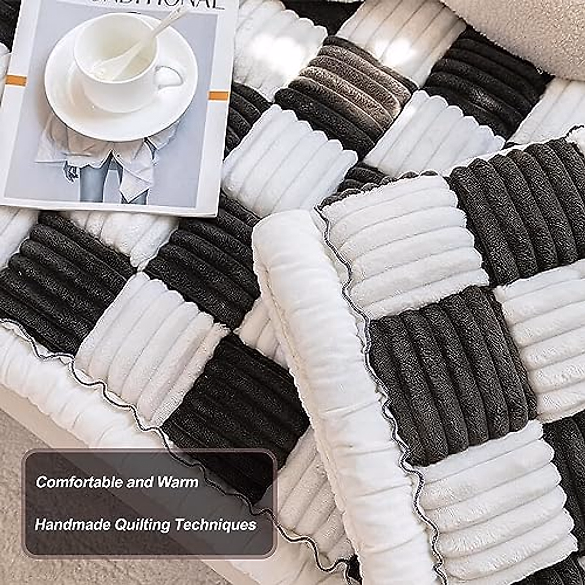 Funny Fuzzy Couch Cover,Funnyfuzzy Cream-Coloured Large Plaid Square Pet Mat Bed Couch Cover,Funny Fuzzy Pet Couch Cover, Cozy Plush Non Slip Couch Cover, Dog Couch Cover Protector (19.6*19.6 inch, A)