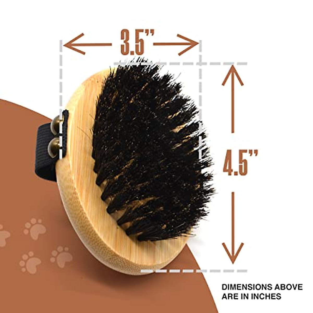 The Buddy System Pet Close Brush, Soft Touch Oval Palm Brush - Bamboo Massage Handheld with Soft Boar Bristles and Elastic Band for Dogs and Cats