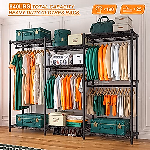 Raybee Clothes Rack for Hanging Clothes Rack Heavy Duty Clothing Rack Load 840 LBS Metal Clothing Racks for Hanging Clothes Rack Heavy Duty Adjustable Wire Garment Rack 76.8" H x 68.8" W x 16.8" D