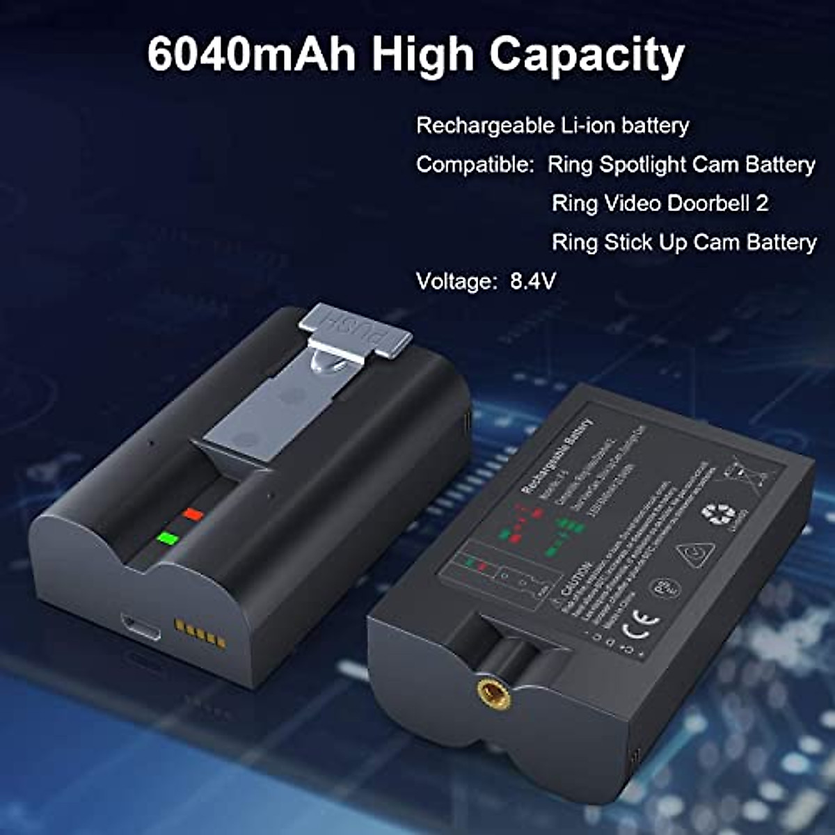 Rechargeable Battery and Dual Port USB Charging Station Compatible with Ring, for Video Doorbell 2/3/4 and Spotlight Cam Battery, 3.65V Quick Release Lithium-Ion Battery(1Pack)