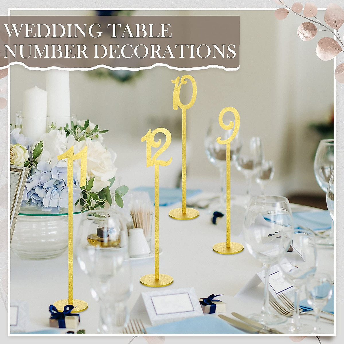 20 Pcs Table Numbers Wedding Table Numbers Wood Table Numbers for Wedding Reception Stands Seat Numbers with Holder Base Table Numbers for Wedding Party Event Catering, 1-20 (Gold)
