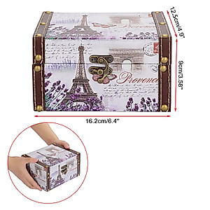 ELLDOO Decorative Treasure Chest Box, Wooden + PU Leather Storage Box for Jewelry Trinkets, Keepsakes box for Girls Women Gifts (Tower Pattern)