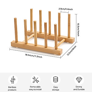 Oyydecor Bamboo Dish Drying Rack for Kitchen Counter and Cabinet, Dish/Book/Plate/Bowl/Cup/Cutting Board/Pot Lid Organizer for Kitchen, Living Room, Study, Display Cabinet (4 Slots)