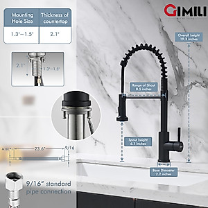 GIMILI Black Kitchen Faucets with Pull Down Sprayer, Single Handle Spring Kitchen Faucet, Commercial Modern rv Faucet for Kitchen Sink, Matte Black