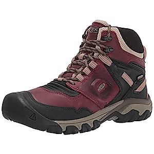 KEEN Women's Ridge Flex Mid Height Waterproof Hiking Boots, Rhubarb/Black, 9