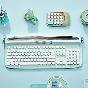 YUNZII ACTTO B503 Wireless Typewriter Keyboard, Retro Bluetooth Aesthetic Keyboard with Integrated Stand for Multi-Device (B503, Sweet Mint)