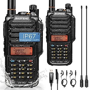 Baofeng UV-9G GMRS Radio (2 Pack), IP67 Waterproof Outdoors Two Way Radios, Long Range Rechargeable with Programming Cable and RA-MD2 Antennas, GMRS Repeater Capable, Support Chirp