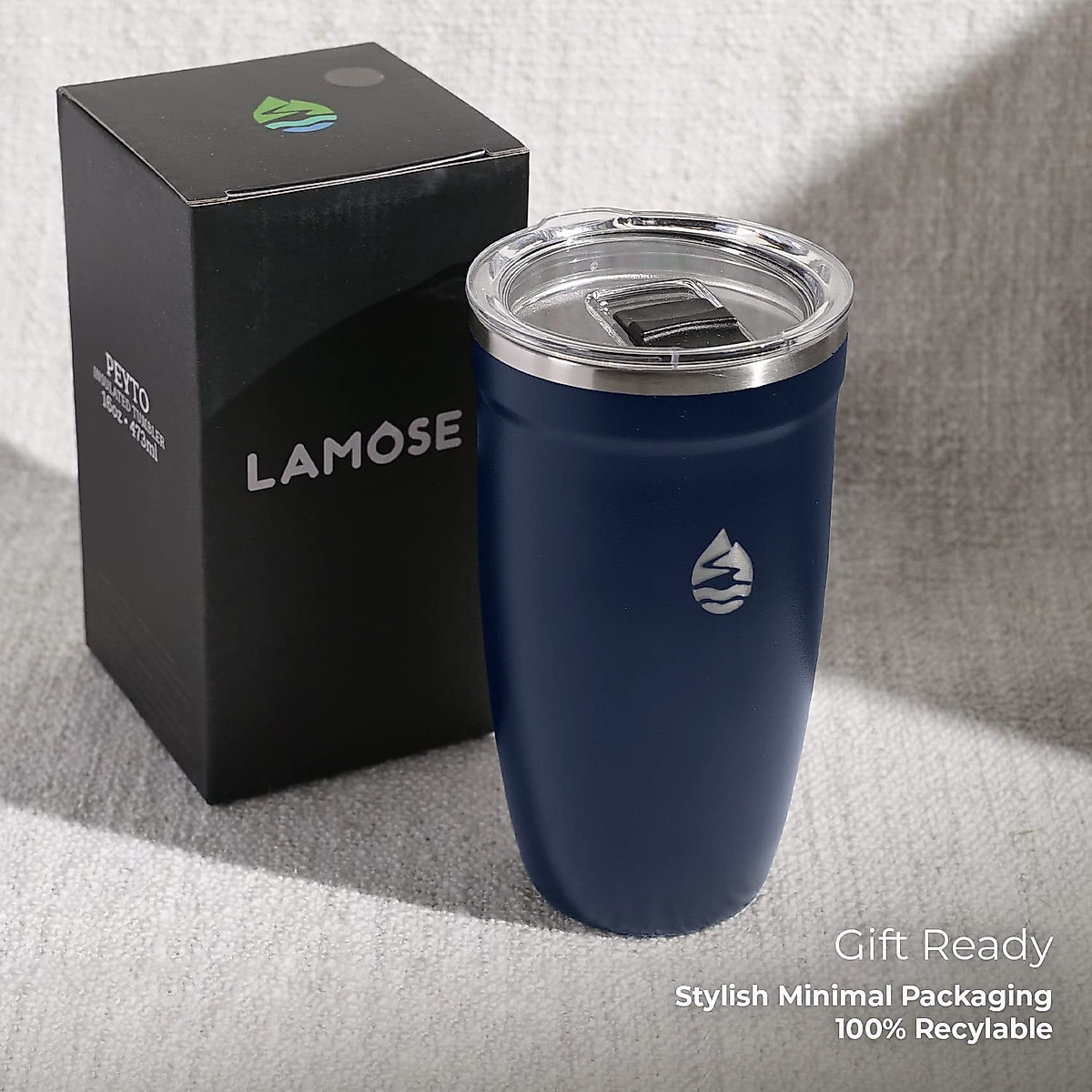 Personalized Photo Engraved Engraved Insulated Tumbler, Name Engraved Tumbler 16 oz. Stainless-Steel Travel Mug with Slide Lid, Custom Design Christmas Gift (Classic Blue)