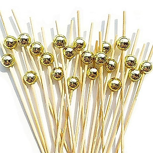 Cocktail Picks,Toothpicks for Appetizers,100 PCS 4.7 Inch Gold Pearl Cocktail Picks for Wedding Party, Decorative Food Picks Fancy Toothpicks for Appetizers, Skewers for Appetizers Charcuterie Cups