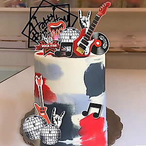 Guitar Cake Toppers Music Theme Birthday Cake Toppers Electric Guitar Model Rock And RollCake Decorations For Rockstar Theme Party Guitar Party Bass Party Supplies (Red)