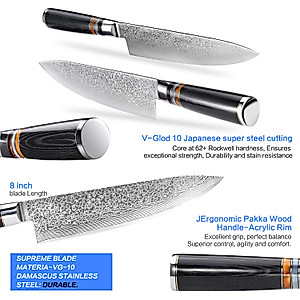 YAIBA Chef Knife 8 Inch Damascus Japanese Knife VG10 Stainless Steel, Razor Sharp Kitchen Cooking Knife with Ergonomic Handle- Sheath & Gift Box, Superb Edge Retention, Stain & Corrosion Resistant