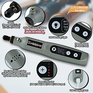 63pcs Cordless Rotary Tool, Mini Power Rotary Tool, 5-Speed and USB Charging 3.7V Rotary Tool Kit with 62 Accessories for Sanding, Polishing, Drilling, Etching, Engraving, DIY Crafts 1