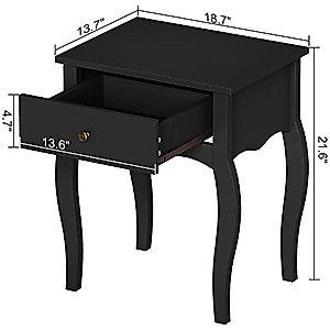 ChooChoo End Table with Wavy Silhouette & Curved Legs, Narrow Nightstand with Storage Drawer, Modern Side Table, Wood Night Stand for Bedroom, Small Spaces, 18.7" L x 13.7" W x 21.6" H (1, Black)