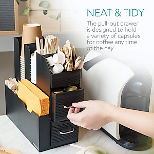 Navaris Large Coffee Station Organizer - Cup and Accessories Holder for Countertop, Bar, Kitchen Counter - 12 3/8" High x 5 3/8" Wide x 11 1/4" Deep