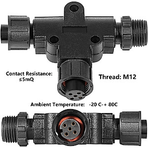 Deecaray NMEA 2000 (N2k) (Tee) 3 Port 5Pin M12 Thread IP67 Waterproof (Tee) T-Connector Compatible with Garmin Lowrance Simrad B&G Navico Networks