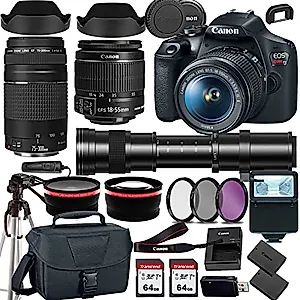 Canon EOS Rebel T7 DSLR Camera with 18-55mm+Canon EF 75-300mm III Lens+420-800mm HD Telephoto Zoom Lens+case+128Memory Cards (24PC)