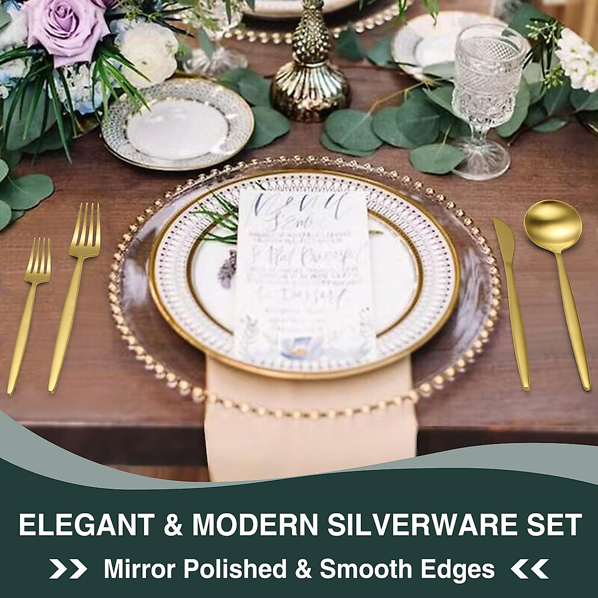 60 Pieces Stainless Steel Silverware Set, Flatware Cutlery Set Service for 12, Tableware Cutlery Set Include Knife Fork Spoon Set, Utensils for Home, Restaurant, Hotel, Dishwasher Safe (Gold)