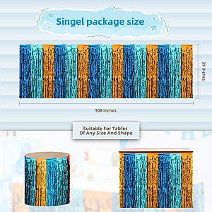 Blue Dog Birthday Party Decorations, Wavy Blue Orange Table Skirt Metallic Tinsel Foil Fringe Streamers for Square or Round Table (6ft/8ft), Blue Dog Themed Party Supplies - 29x108 Inches (2 Pcs)