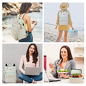 Lunch Backpack for Women, 15.6 Inch Laptop Backpack with USB Port, Stylish School Backpack Teacher Nurse Work Bag with Insulated Cooler Lunch Box for Women Men/Girls/ Business/Travel,Grey Blue