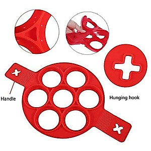 Onebycitess 2 Pack Pancake Mold Maker,Nonstick Silicone Egg Rings Egg Cooker 7 Holes Muffin Baking Pancake Mould(Round/Heart)